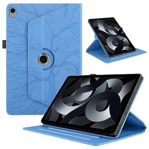 Schaflie Compatible with iPad 10th Generation Case 2022 iPad 10.9 Case 360 Rotating Cover PU Leather Stand Function with Tree Embossed with Pen Holder Cover for iPad 10th Generation Blue