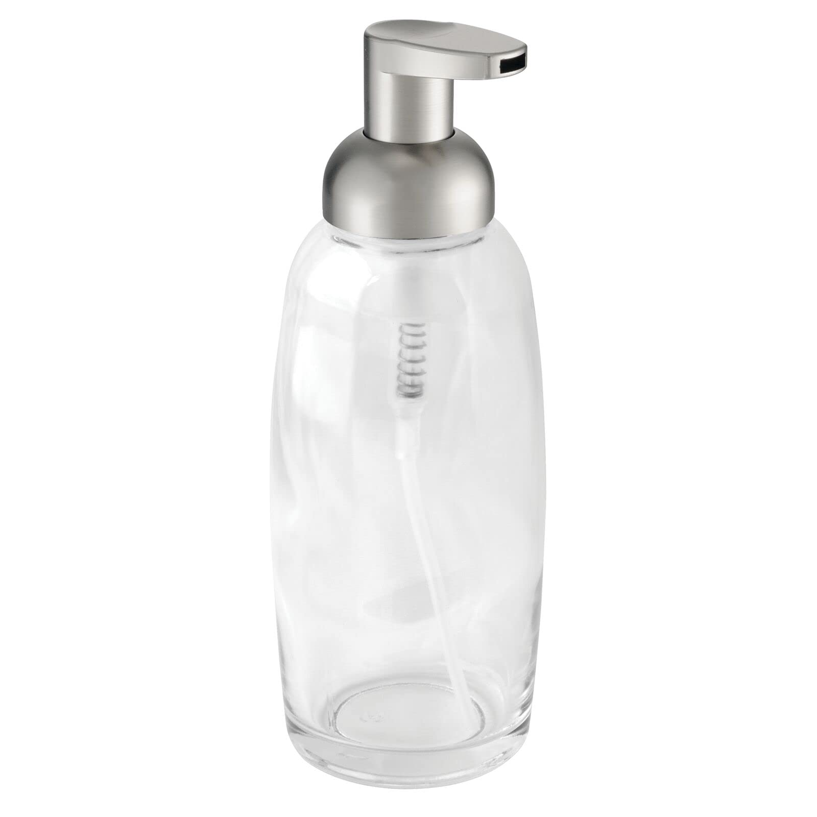 mDesign Modern Glass Refillable Foaming Soap Dispenser Pump Bottle for Bathroom Vanity Countertop, Kitchen Sink - Save on Soap - Vintage-Inspired, Compact Design - 2 Pack - Clear/Brushed