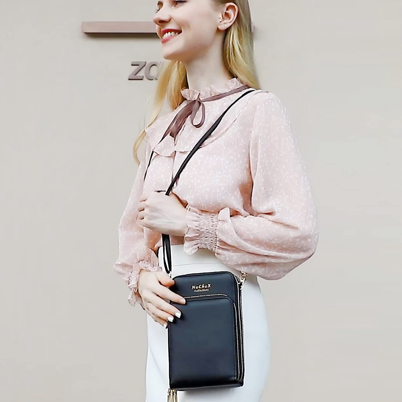 NoChoX Small Crossbody Bags for Women, RFID Blocking Phone Purses, Shoulder Handbags with Credit Card Slots, Adjustable Strap, Pink