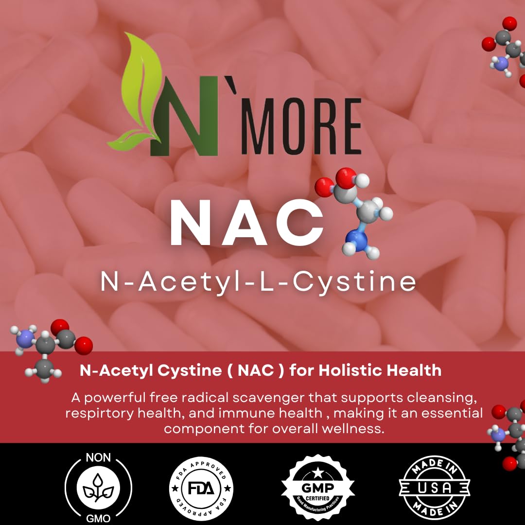 N'More N-Acetyl-Cysteine (NAC) 600 Mg 60 Veggie Capsules Non-GMO, Gluten Free