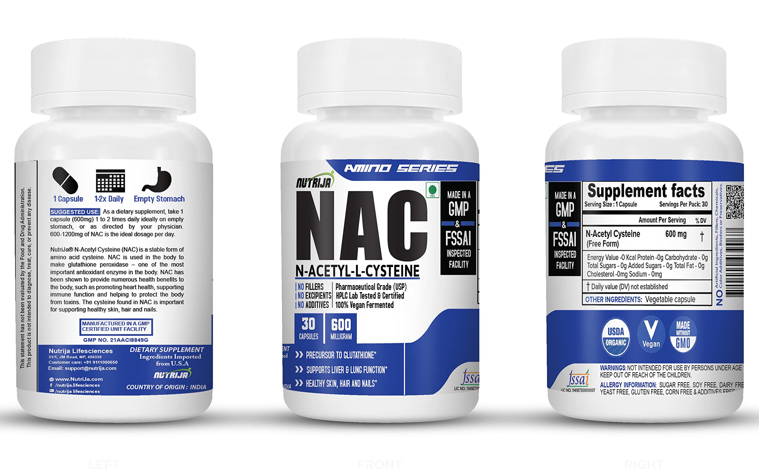 NutriJa NAC (N-Acetyl L-Cysteine) 600mg - 30 Capsules