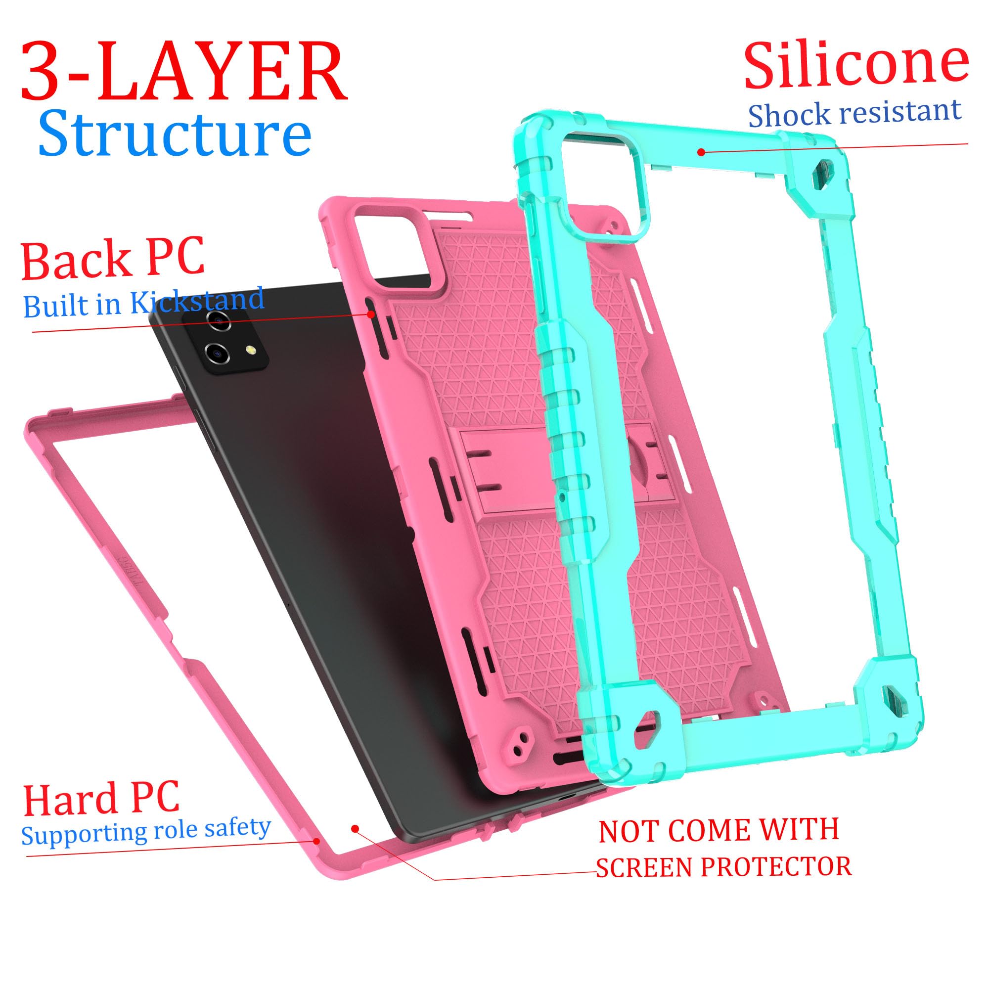 Doemoil for T-Mobile Revvl Tab 5G Tablet 10.36 inch 2023 Case with Kickstand, Tempered Glass & Shoulder Strap (Green+Pink/2 Pcs)