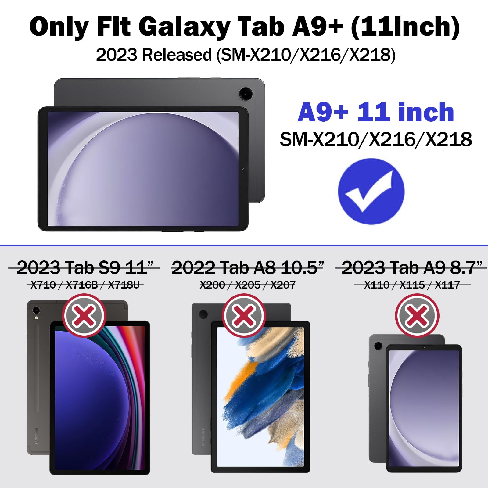 Grifobes for Samsung Galaxy Tab A9 Plus 11 Inch 2023 Cases, Heavy Duty Shockproof Rugged Cover for New Samsung Tablet A9+ 11" Case (SM-X210/X216/X218) with Kickstand for Kids Men, Black