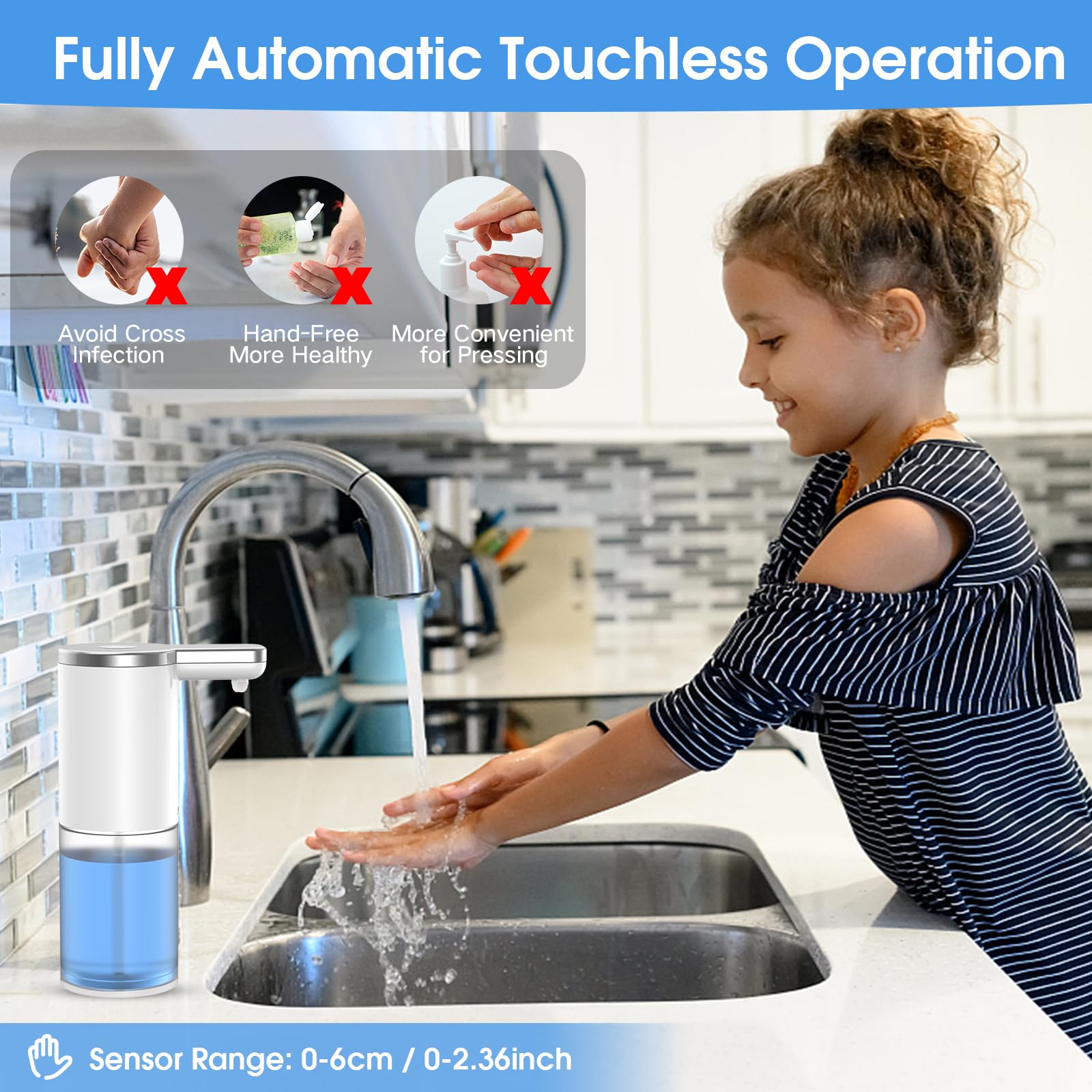 WSONVO Touchless Automatic Foam Soap Dispenser - Adjustable Foam Levels, Infrared Sensor, for Bathroom, Kitchen, Office, Hotel - 9.5oz/280ml