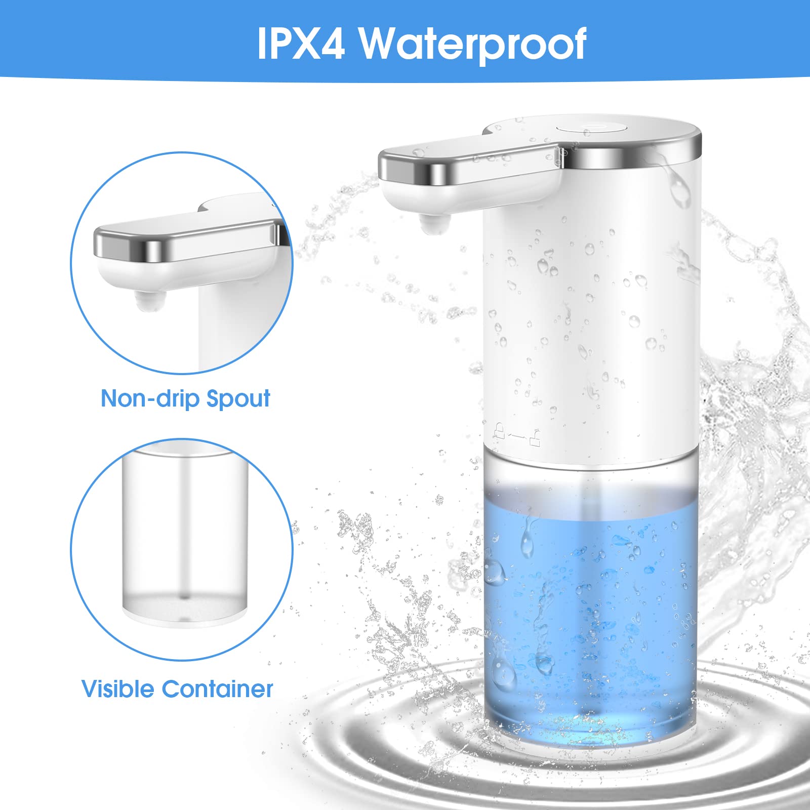 WSONVO Touchless Automatic Foam Soap Dispenser - Adjustable Foam Levels, Infrared Sensor, for Bathroom, Kitchen, Office, Hotel - 9.5oz/280ml
