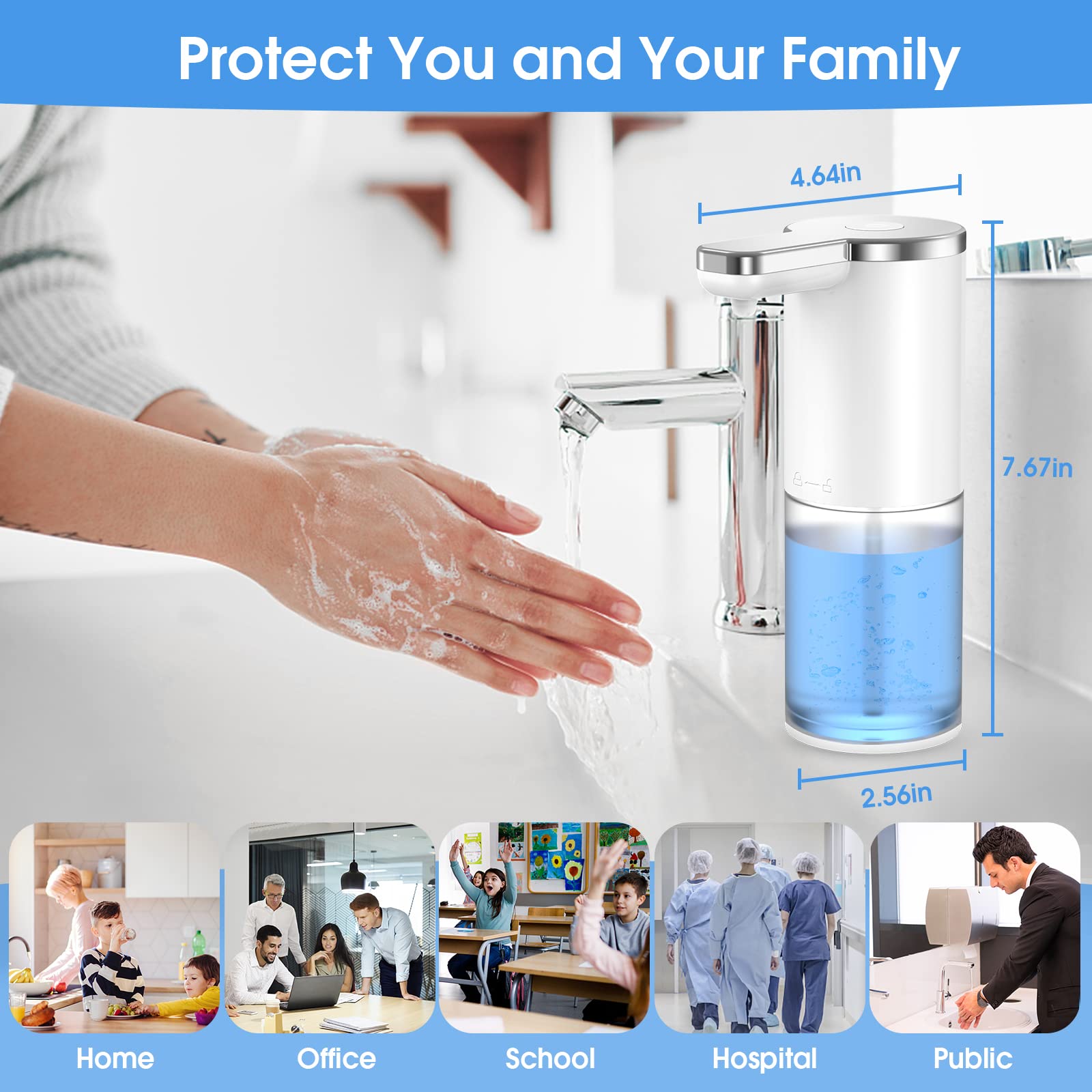 WSONVO Touchless Automatic Foam Soap Dispenser - Adjustable Foam Levels, Infrared Sensor, for Bathroom, Kitchen, Office, Hotel - 9.5oz/280ml