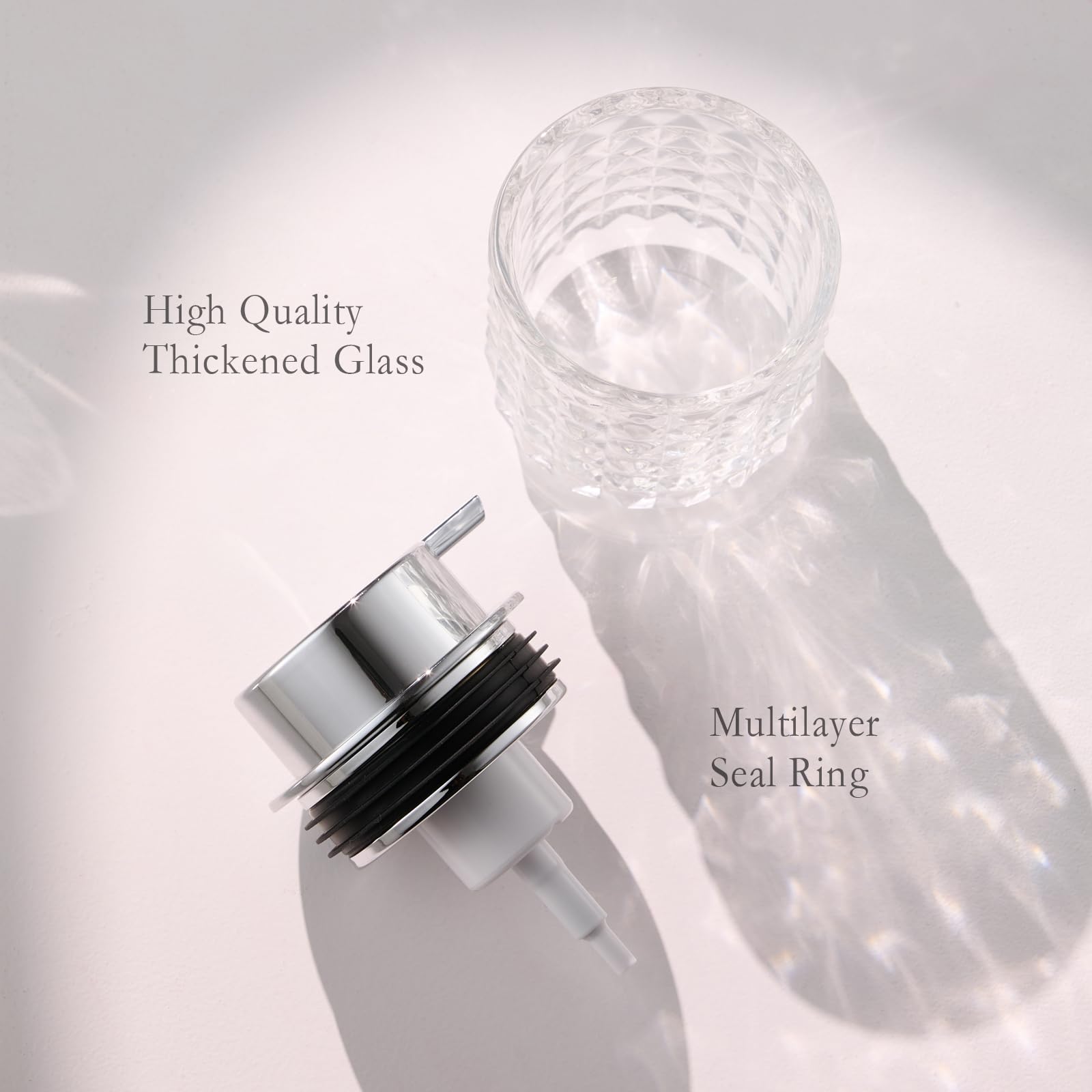 CICUFY Foaming Hand Soap Dispenser, Glass Foam Soap Dispenser or Lotion Dispenser for Kitchen & Bathroom Refillable Clear Glass Liquid soap Dispenser with Large Silver Pump-1 Pack
