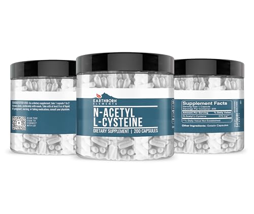 Earthborn Elements NAC N-Acetyl L-Cysteine 200 Capsules, Pure & Undiluted, No Additives