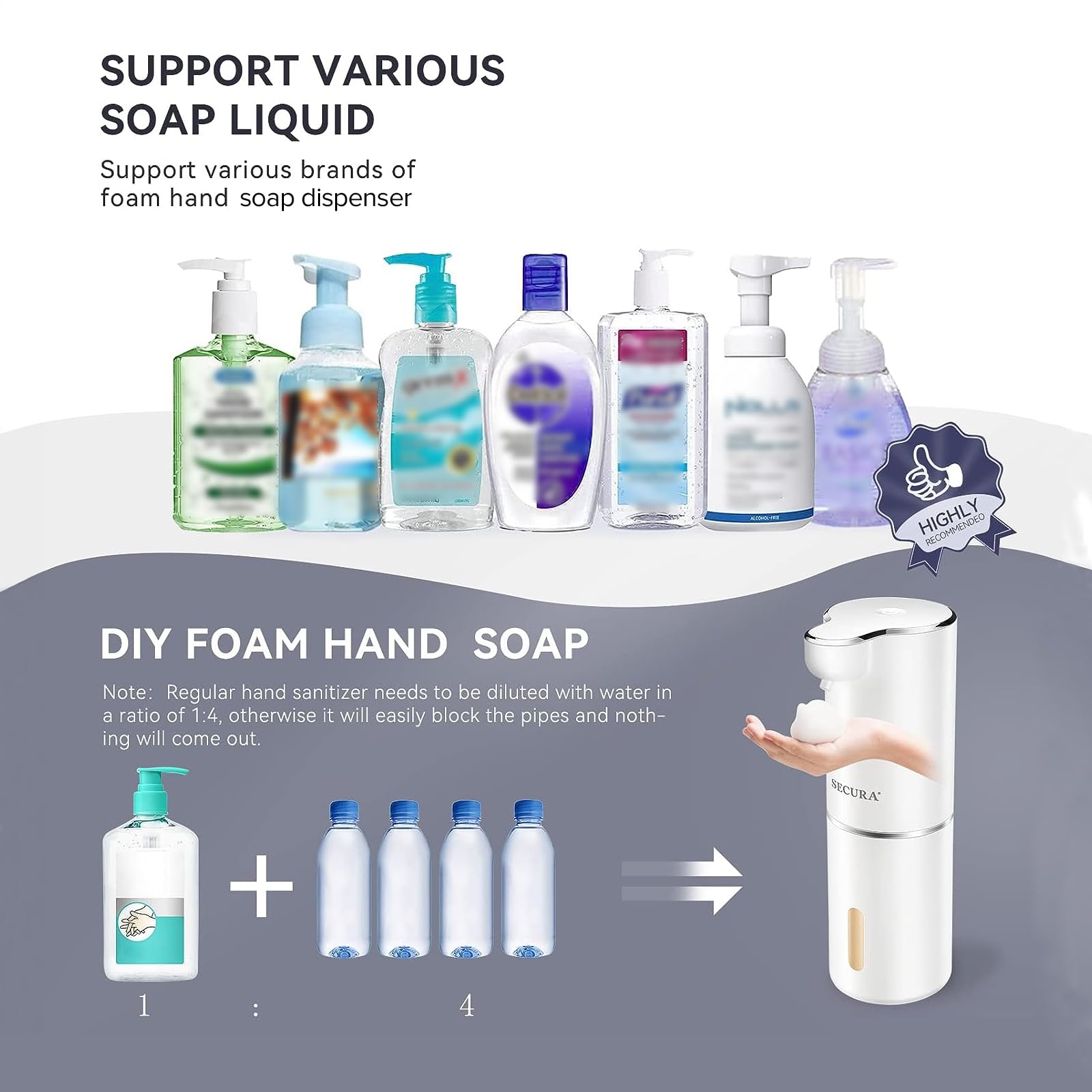 Secura Foaming Soap Dispenser, 10oz/300ml Touchless Automatic Soap Dispenser with Adjustable Volume Control, Rechargeable Hands Free Soap Dispenser for Kitchen, Bathroom