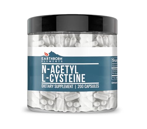Earthborn Elements NAC N-Acetyl L-Cysteine 200 Capsules, Pure & Undiluted, No Additives