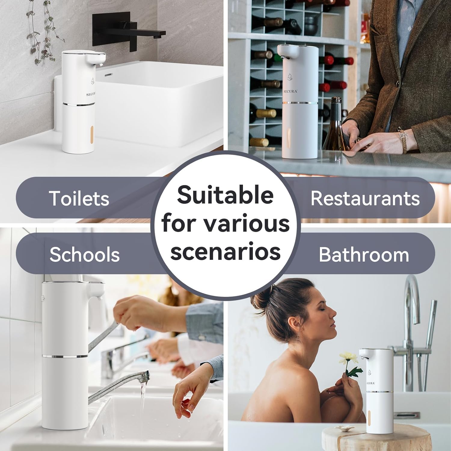 Secura Foaming Soap Dispenser, 10oz/300ml Touchless Automatic Soap Dispenser with Adjustable Volume Control, Rechargeable Hands Free Soap Dispenser for Kitchen, Bathroom