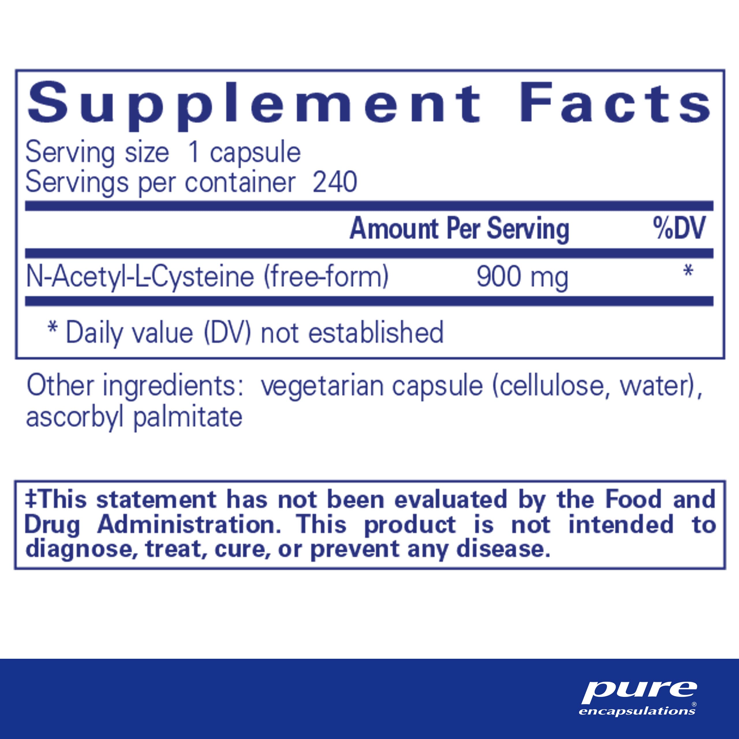 Pure Encapsulations NAC 900 mg - N-Acetyl Cysteine Amino Acid Supplement for Lung & Immune Support, Liver & Antioxidants* - 240 Capsules