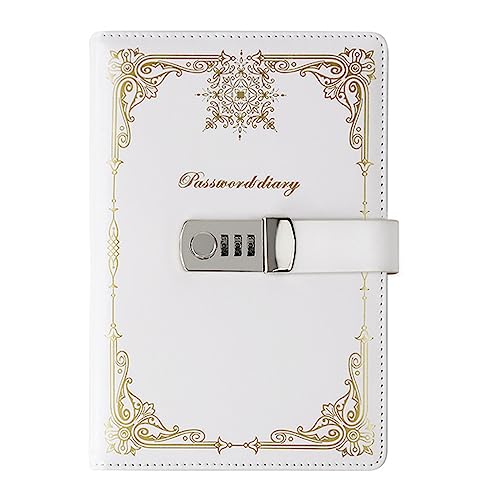 LIANXUE Vintage Leather Journal with Combination Lock Digital Password Journal with Bookmark Pen Loop Retro Privacy Notebook