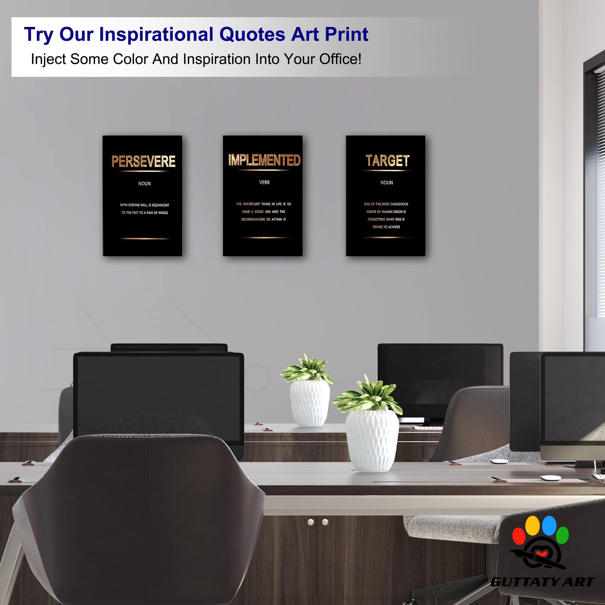 3-Panel Motivational Wall Art for Office, Inspirational Quotes Canvas Art for Home Office Wall Decor, Persevere-Implemented-Target Inspiring Affirmations Positive Words for Company Decor(12โx18โx3Pcs)