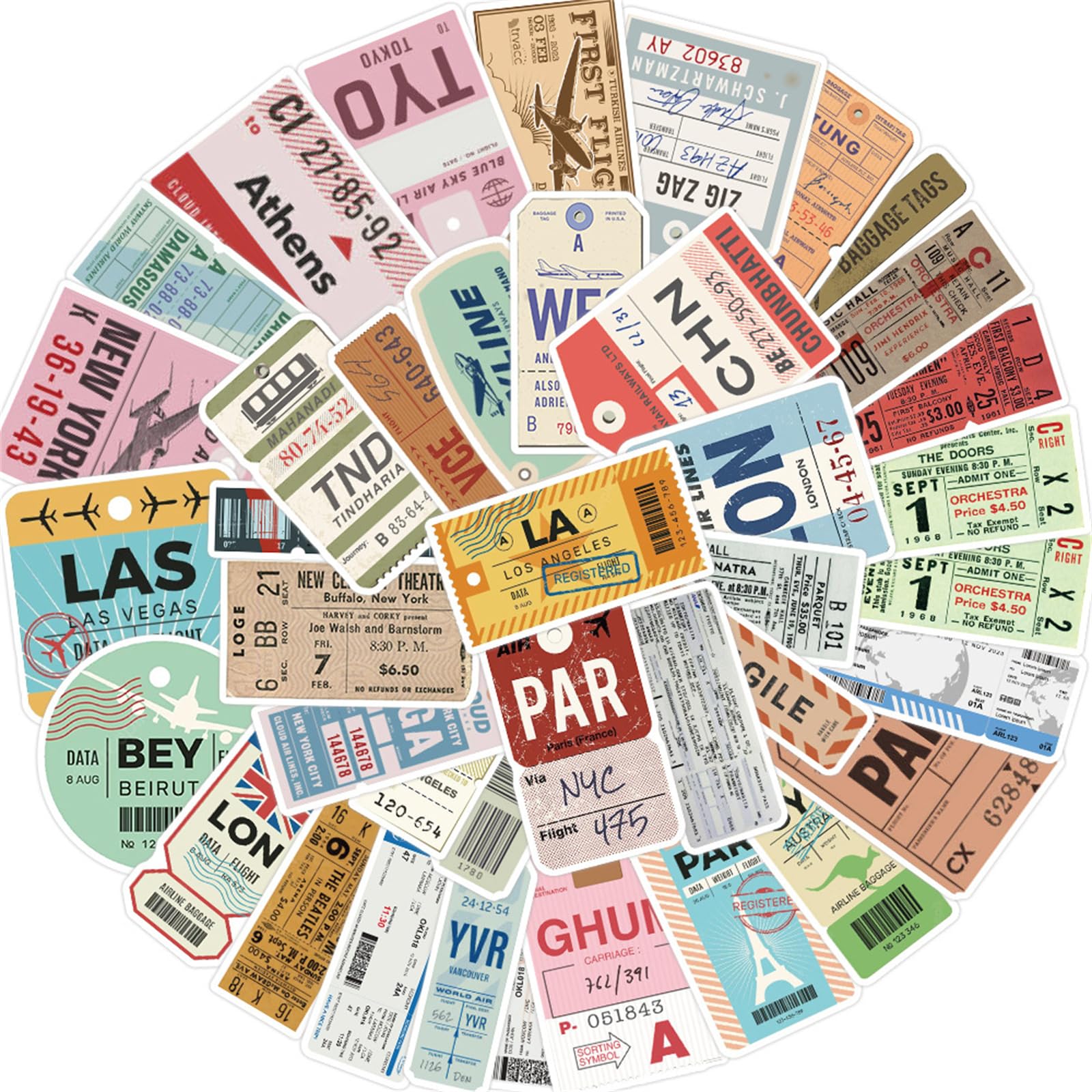 Kechup Vintage Boarding Pass Stickers - 40PCS Waterproof Retro Luggage & Laptop Stickers for Adults & Kids