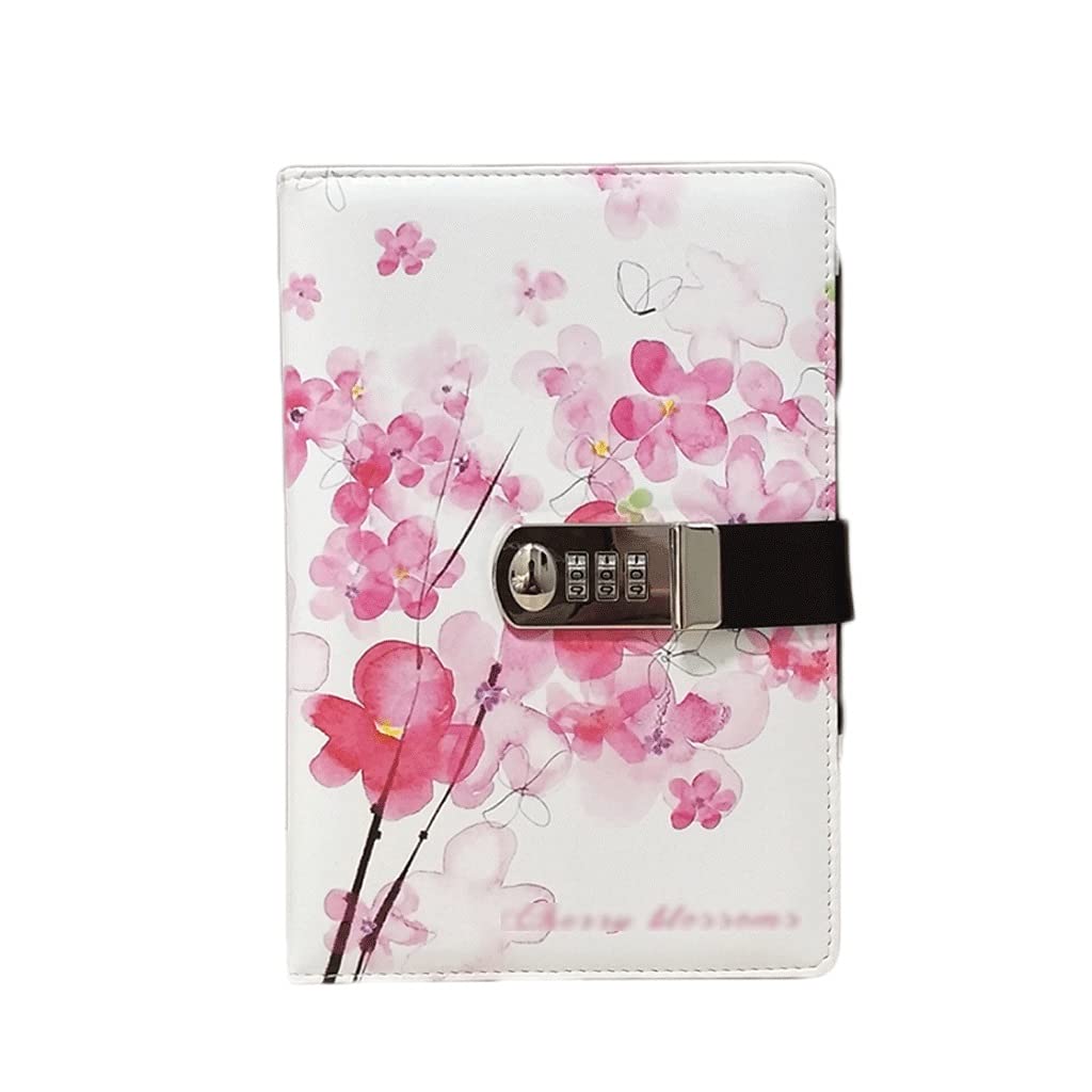 Stationery Notepad Lock Diary with Digital Password for Girls, A5 Notebook for Women, for Writing 8.6X5.9 Inch 130 Sheets and 260 Pages Daily Record Book (Color : Sakura)