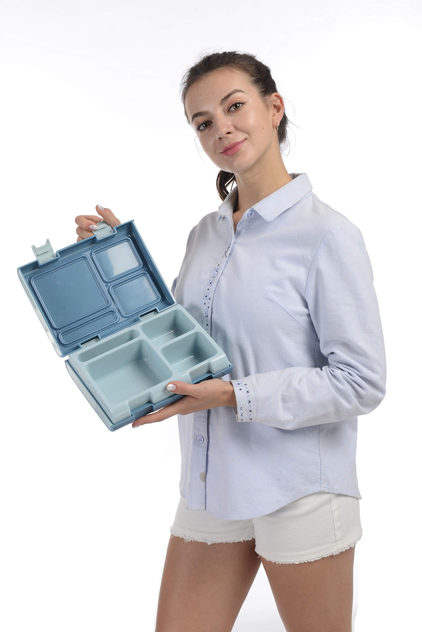 Acupteatech Lunch Bento Box, Leak Proof 4-Compartment Food Container 1200ml Large Capacity, BPA Free, Portion Meal Prep Snack Packing, Durable Perfect for Picnics, Camp, Travel—Blue