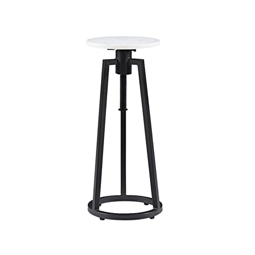 Powell White Marble Top Drink Industrial Style Black Metal Adjustable Height Base Muriel Side Table