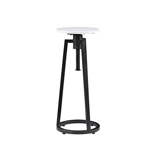 Powell White Marble Top Drink Industrial Style Black Metal Adjustable Height Base Muriel Side Table