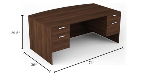 Kai by i5 Commercial 36" x 42" x 71" Bow Front Desk with Double Hanging Pedestal BD3671P-1 Walnut