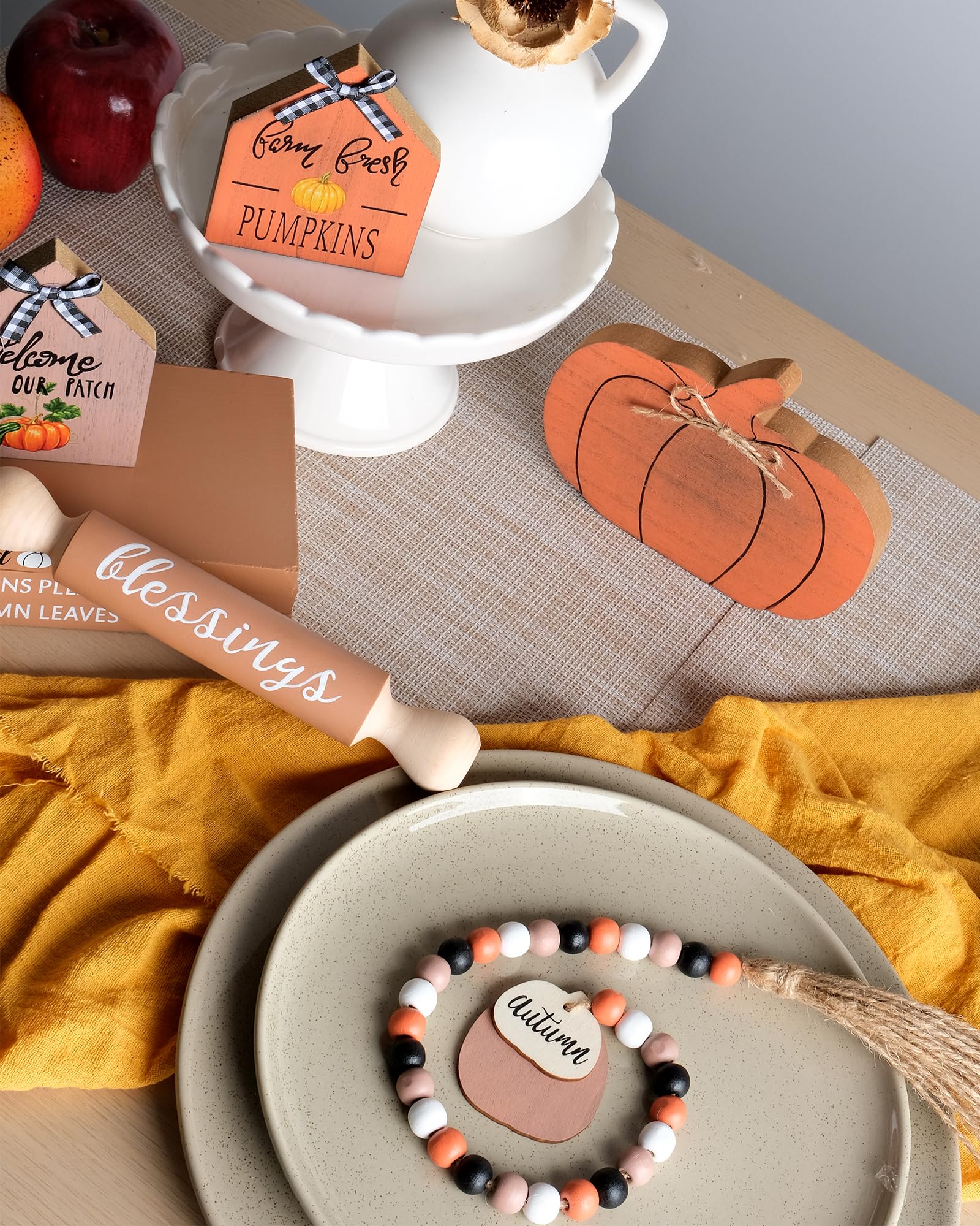 DN DECONATION 8 Pcs Fall Tiered Tray Decor Set,Fall Decorations for Home,Wooden Pumpkin Decoration, Thanksgiving Wooden Table Signs,Fall Book Stack Decor,Home, Table, Farmhouse, Gifts