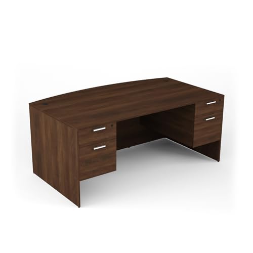 Kai by i5 Commercial 36" x 42" x 71" Bow Front Desk with Double Hanging Pedestal BD3671P-1 Walnut