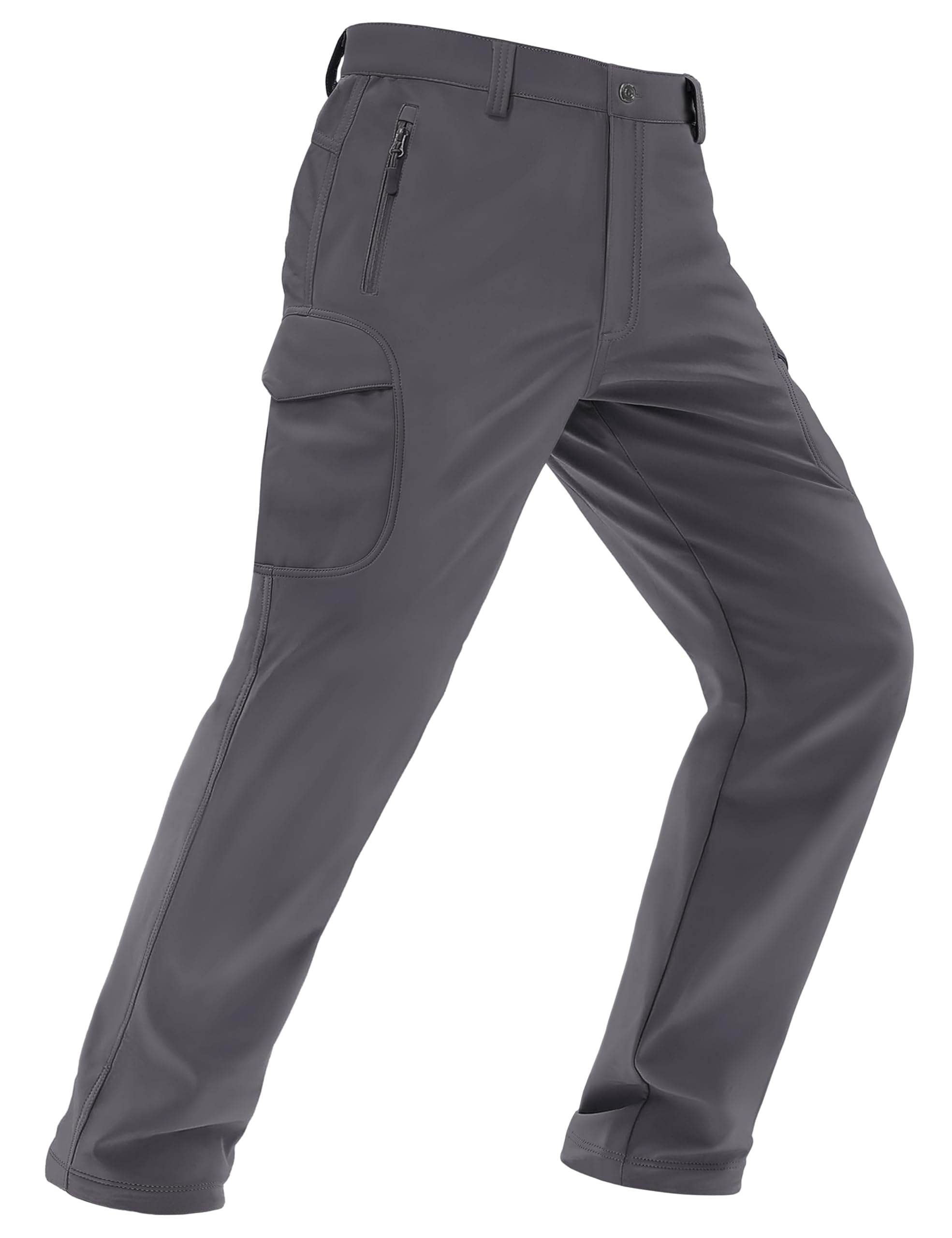 MAGCOMSEN Ski Pants Men Warm Tactical Camping Hiking Fleece Lined Waterproof Pants Gray