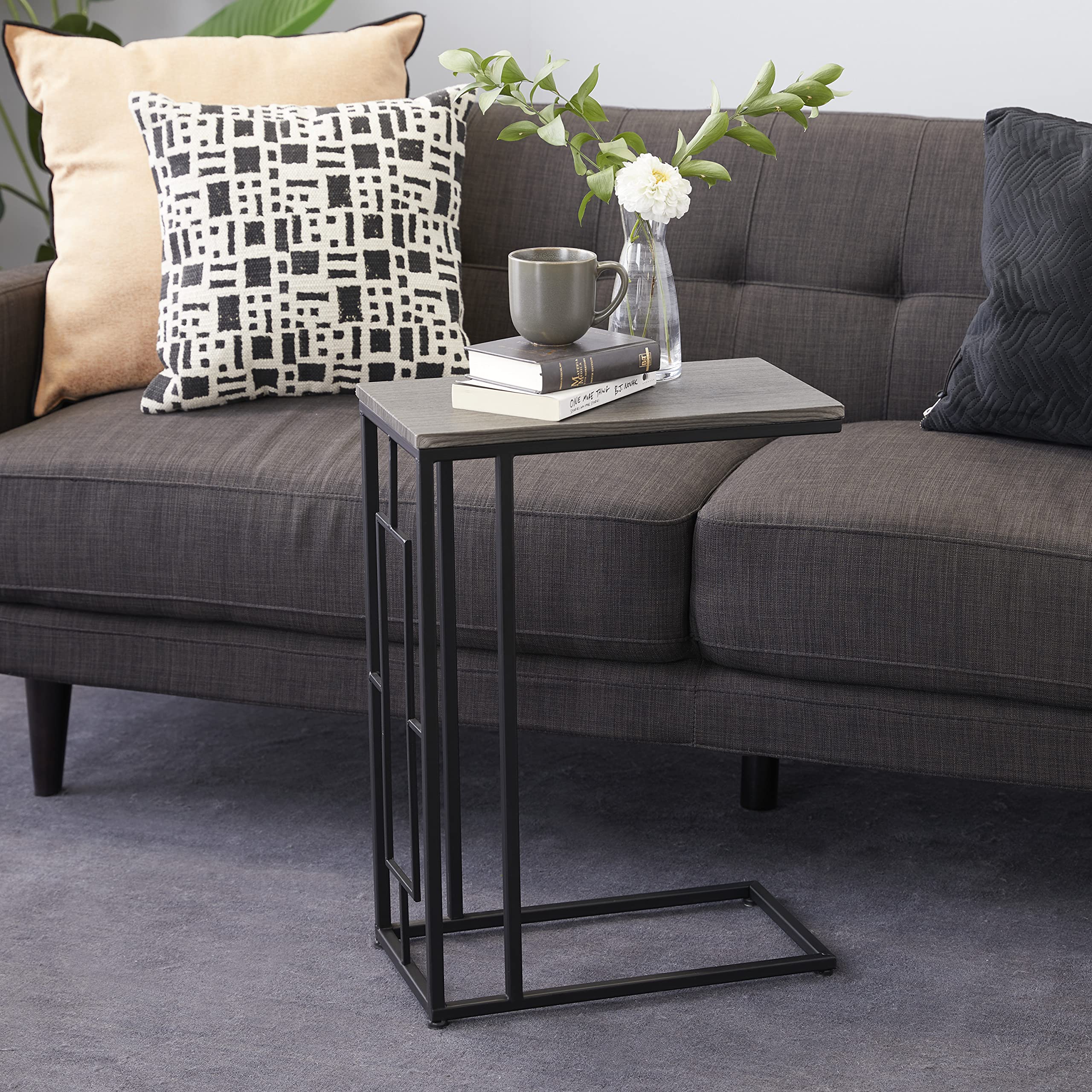 Deco 79 Wood Rectangle Accent Table with Black Metal Base, 19" x 10" x 26", Dark Brown