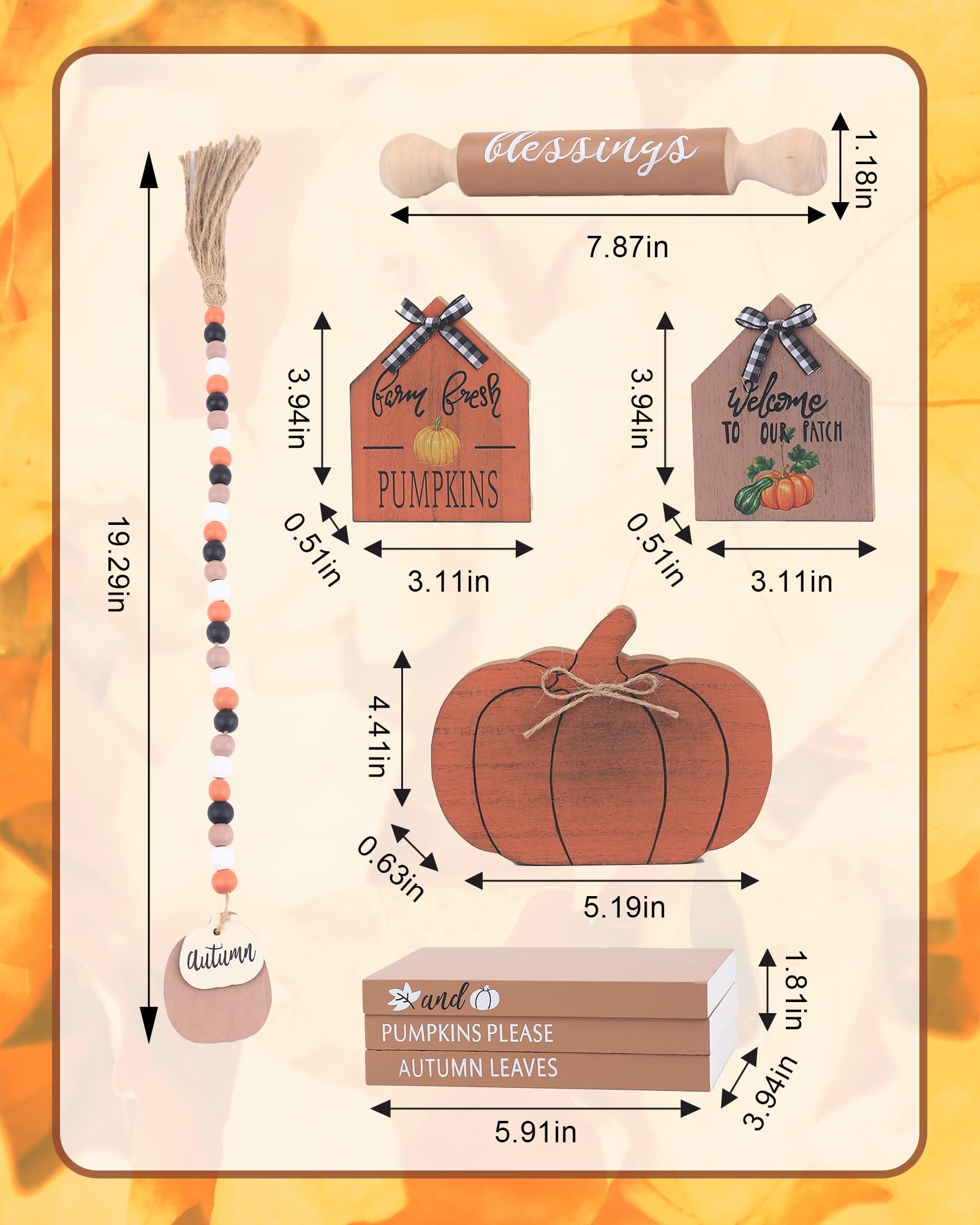 DN DECONATION 8 Pcs Fall Tiered Tray Decor Set,Fall Decorations for Home,Wooden Pumpkin Decoration, Thanksgiving Wooden Table Signs,Fall Book Stack Decor,Home, Table, Farmhouse, Gifts