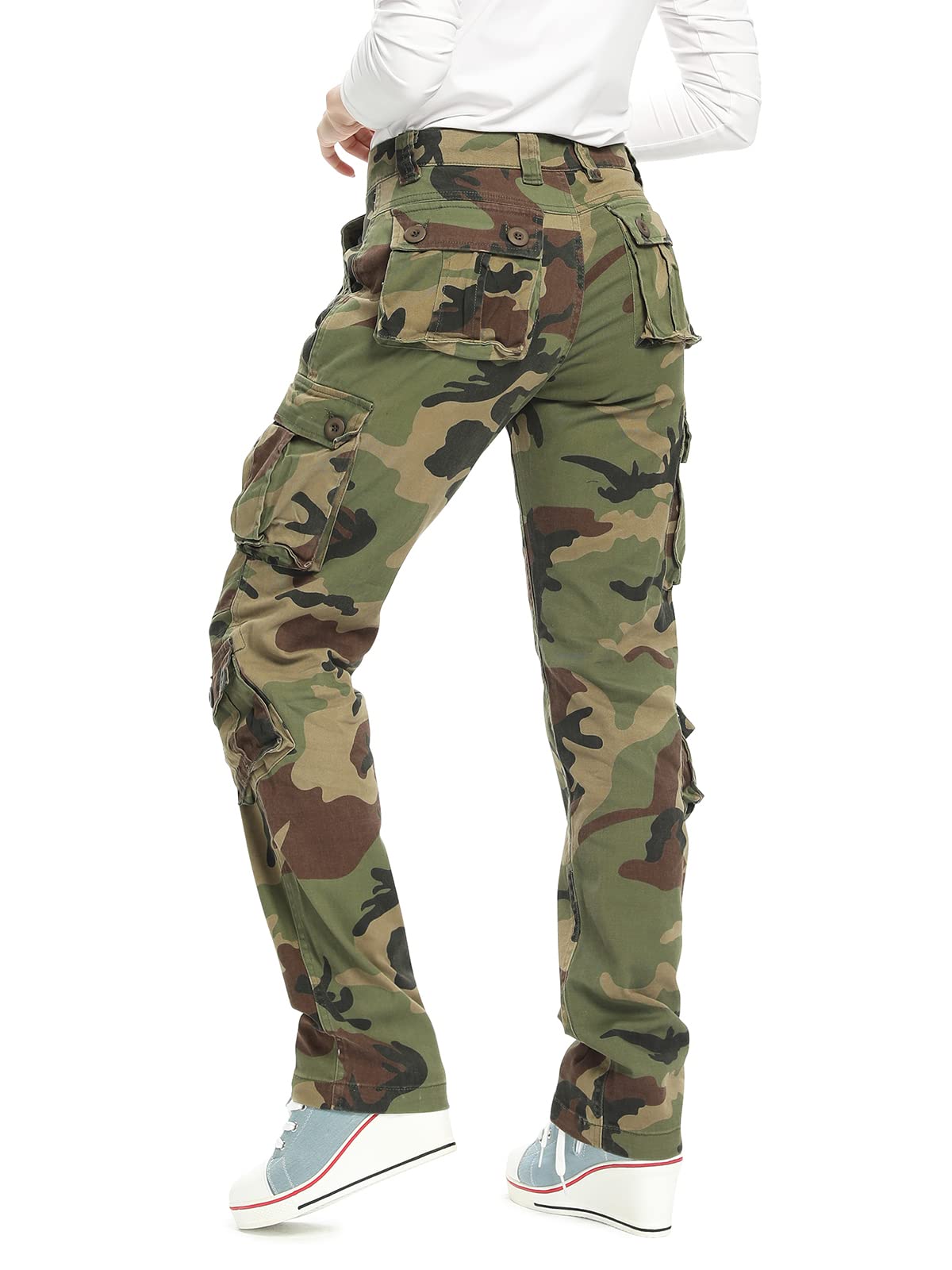 OCHENTA Womens Cotton Stretch Camo Cargo Pants Combat Tactical Casual Work Travel with Pockets with 8 Pockets Camo 29 Size 6