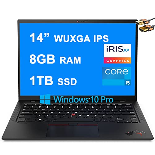 Lenovo ThinkPad X1 Carbon Gen 9 Business 14 Laptop 14” WUXGA IPS (400 Nits) 11th Gen Intel 4-Core i5-1135G7 8GB RAM 1TB SSD Fingerprint Reader Backlit Thunderbolt Win10Pro Black + HDMI Cable