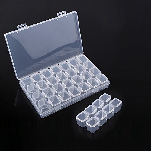 Alvinlite 28 Grids Plastic Organizer Box with Adjustable Dividers, Clear Storage Container for Beads Earring Jewelry Craft Tackles Tools