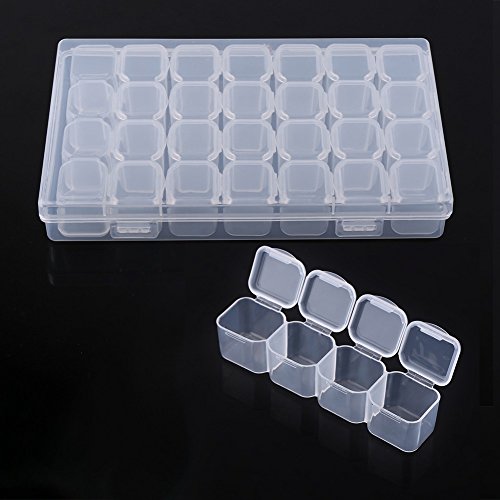 Alvinlite 28 Grids Plastic Organizer Box with Adjustable Dividers, Clear Storage Container for Beads Earring Jewelry Craft Tackles Tools