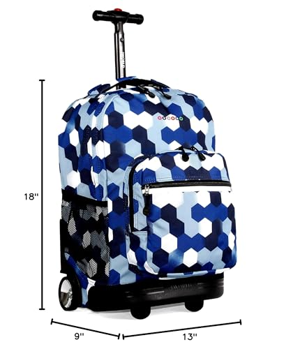J World New York Sunrise Kids Rolling Backpack for Girls Boys Teen. Roller Bookbag with Wheels, Mini Dia, 18"