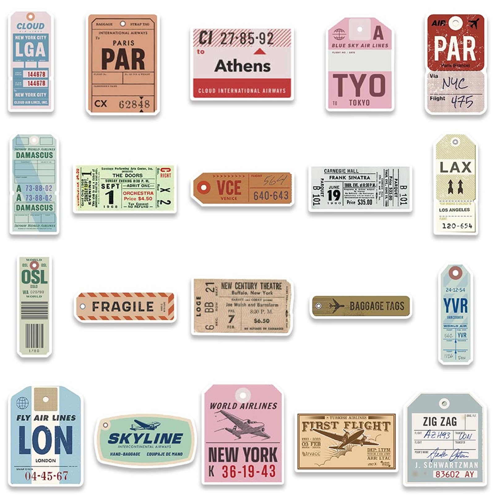 Kechup Vintage Boarding Pass Stickers - 40PCS Waterproof Retro Luggage & Laptop Stickers for Adults & Kids