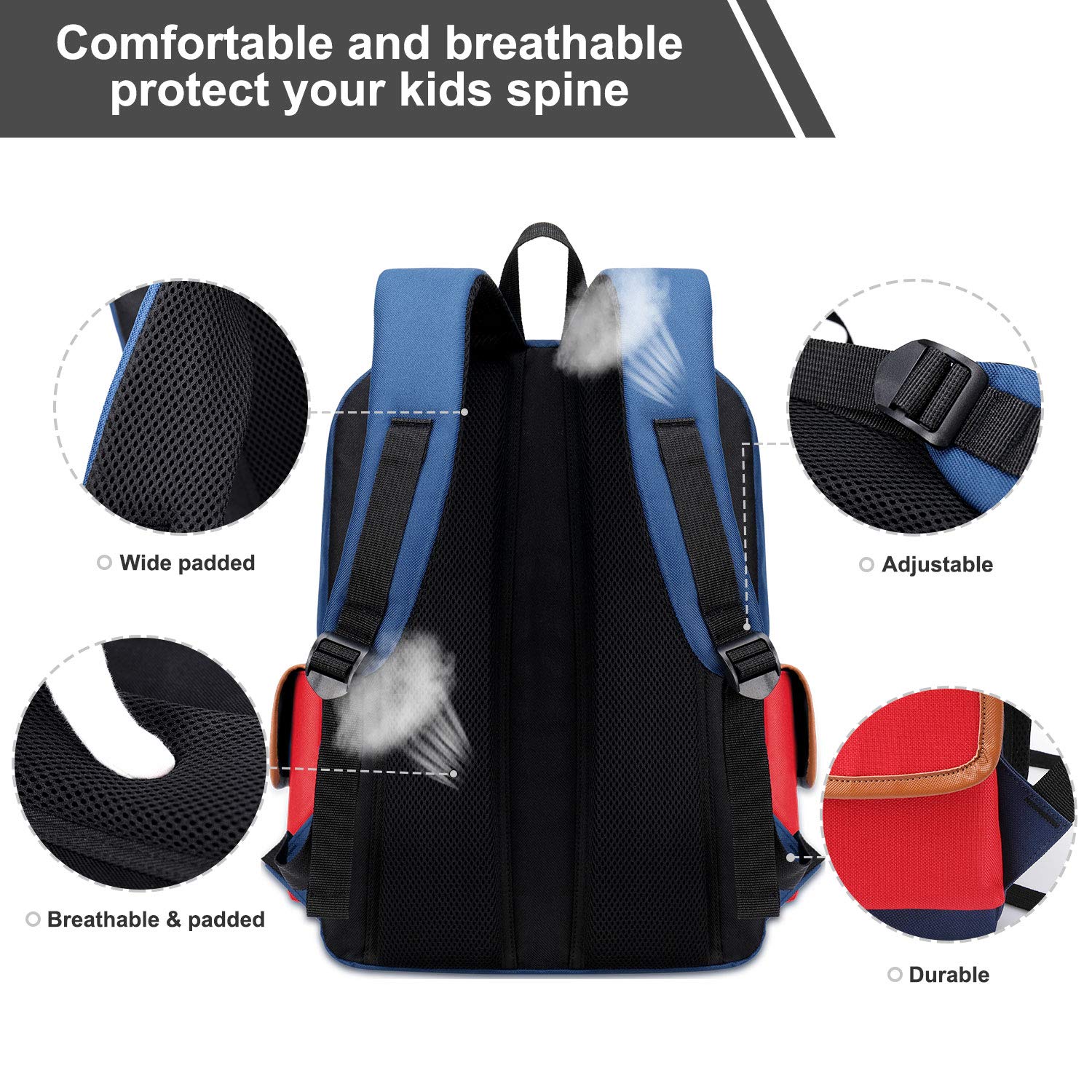 weiatas Kids Backpack Children Bookbag Preschool Kindergarten Elementary School Bag for Girls Boys (Red-blue, Small)