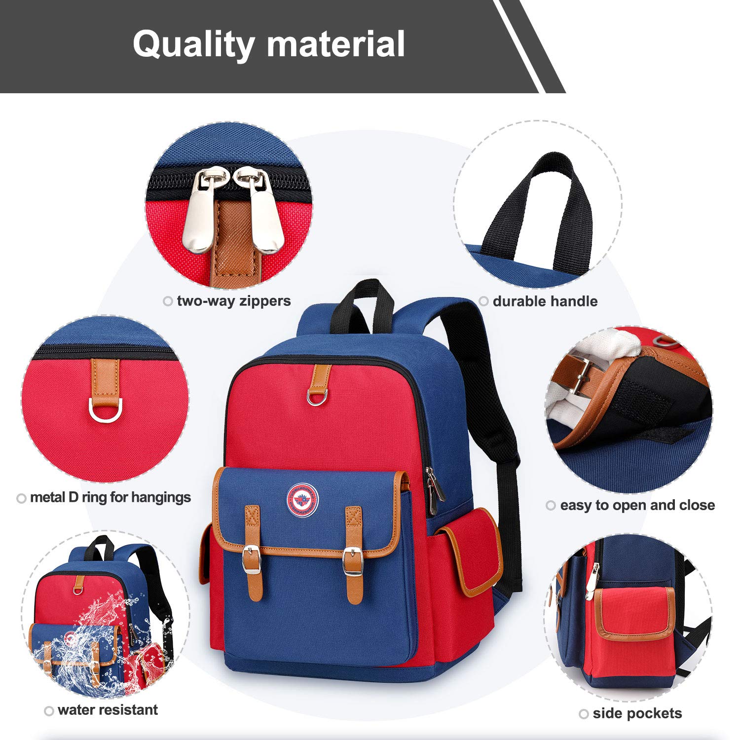 weiatas Kids Backpack Children Bookbag Preschool Kindergarten Elementary School Bag for Girls Boys (Red-blue, Small)