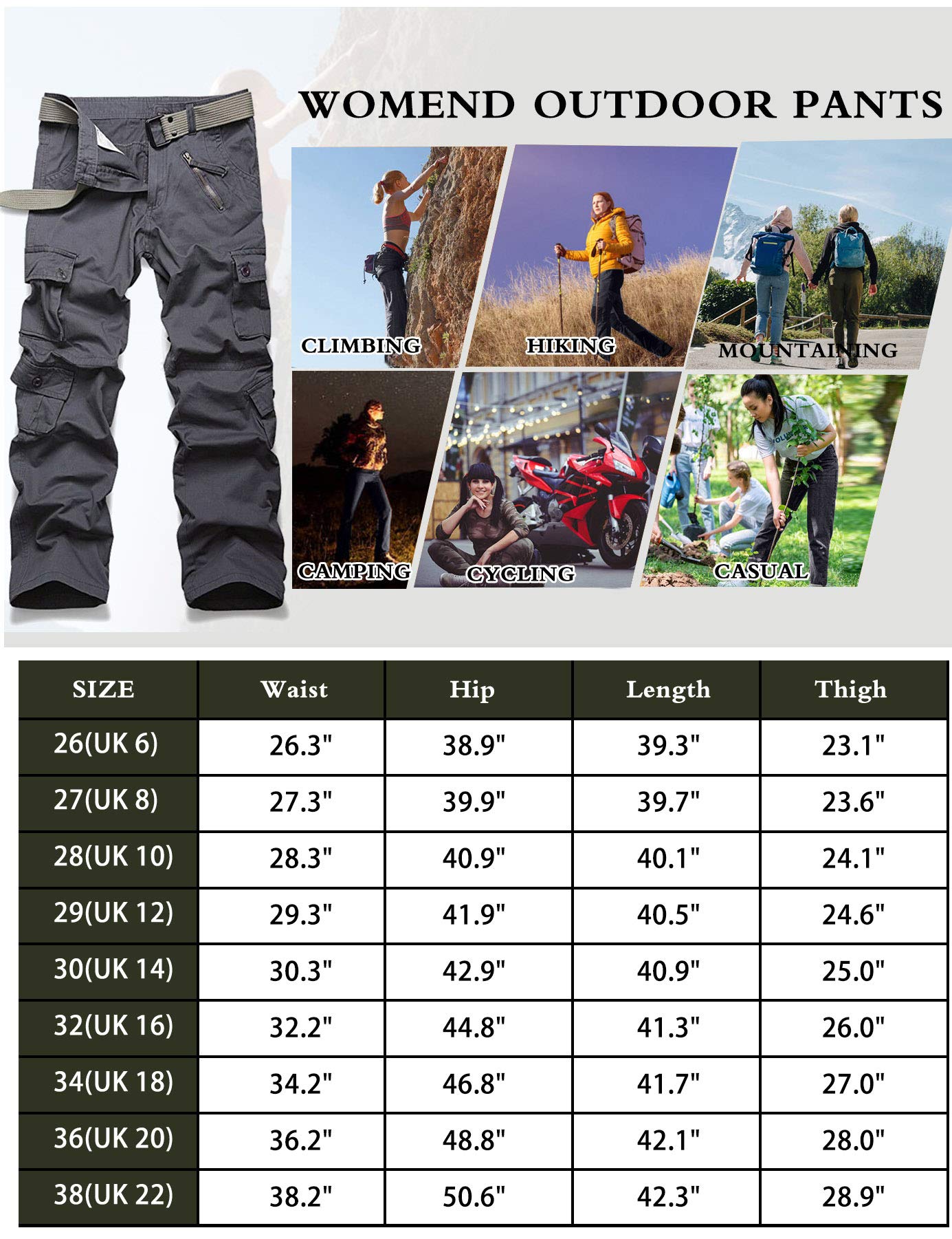XNMAYA Cargo Pants for Women, Military Army Camo Combat Trousers,Work Camping Hiking Casual Pants with Pockets Grey US 10