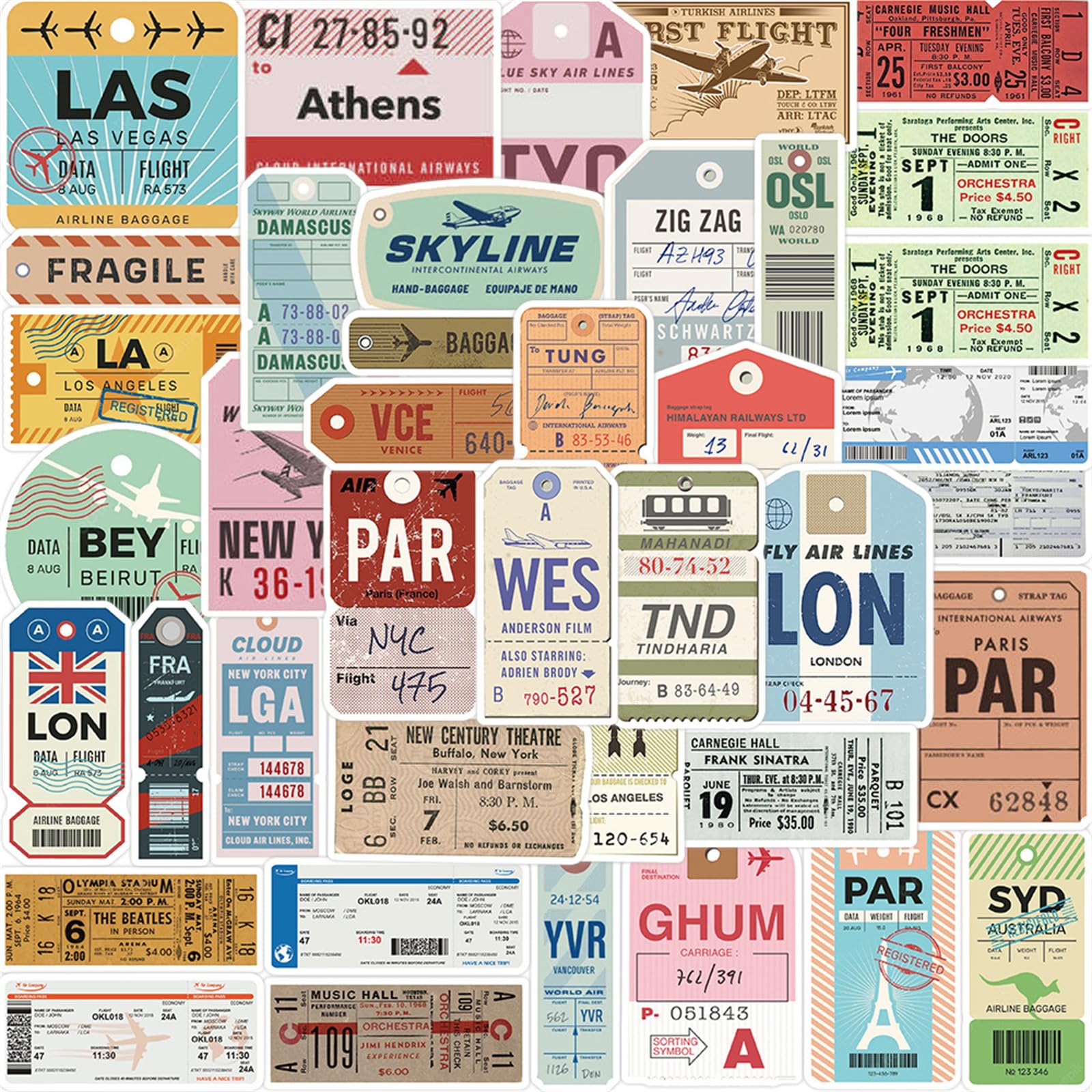 Kechup Vintage Boarding Pass Stickers - 40PCS Waterproof Retro Luggage & Laptop Stickers for Adults & Kids