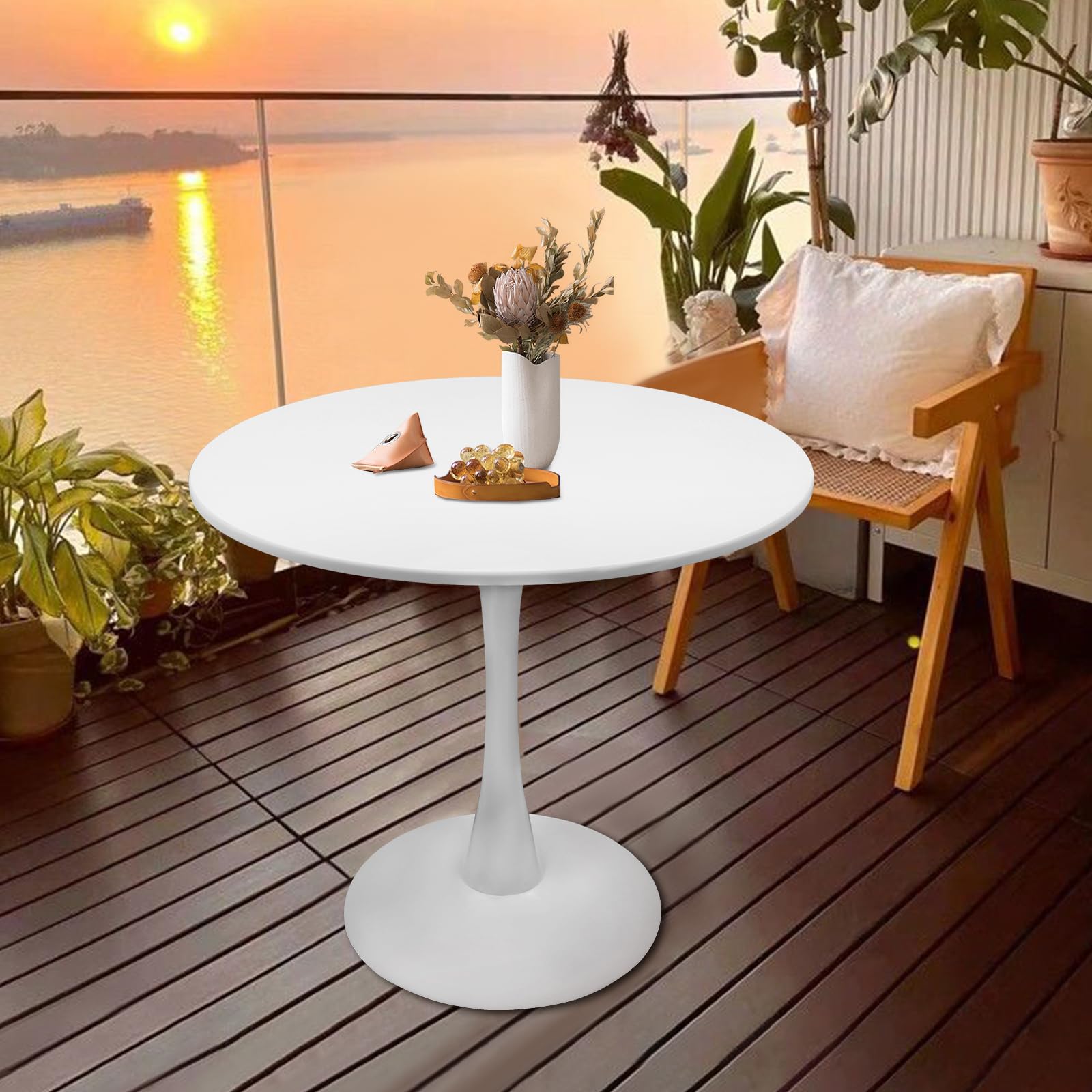 Round Dining Table, Tulip Kitchen Dining Table, Modern Small Desk Density Board Casual Table Coffee Table, Load-Bearing Capacity 165.35lbs, Suitable for Restaurant, Café, Dining Room, Balcony (White)