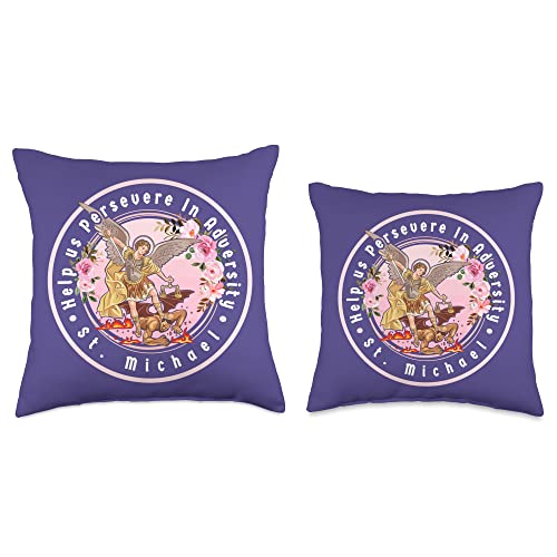 Saint Michael the Archangel short prayers St. Michael, Help Us Persevere in Adversity Throw Pillow, 18x18, Multicolor