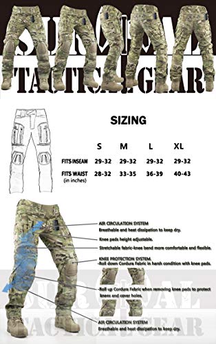 Survival Tactical Gear Pants with Knee Pads Hunting Paintball Airsoft BDU Military Camo Combat Trousers for Men (Black, L)