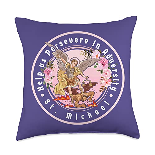 Saint Michael the Archangel short prayers St. Michael, Help Us Persevere in Adversity Throw Pillow, 18x18, Multicolor