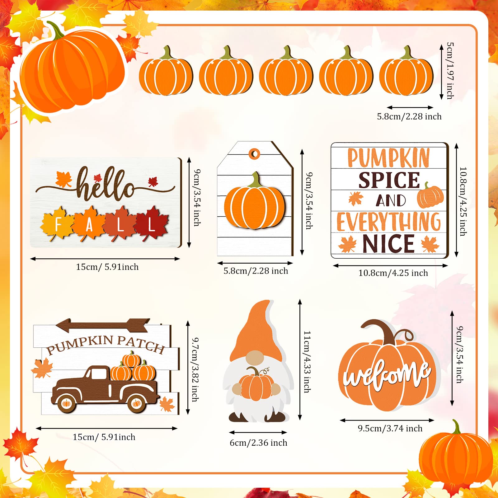 Yalikop Fall Tiered Tray Decor Set Thanksgiving Pumpkin Maple Leaves Gnome Wood Sign Hello Fall Rustic Farmhouse Wood Bead Decorative Tabletop Signs for Autumn Thanksgiving Day Table Holiday