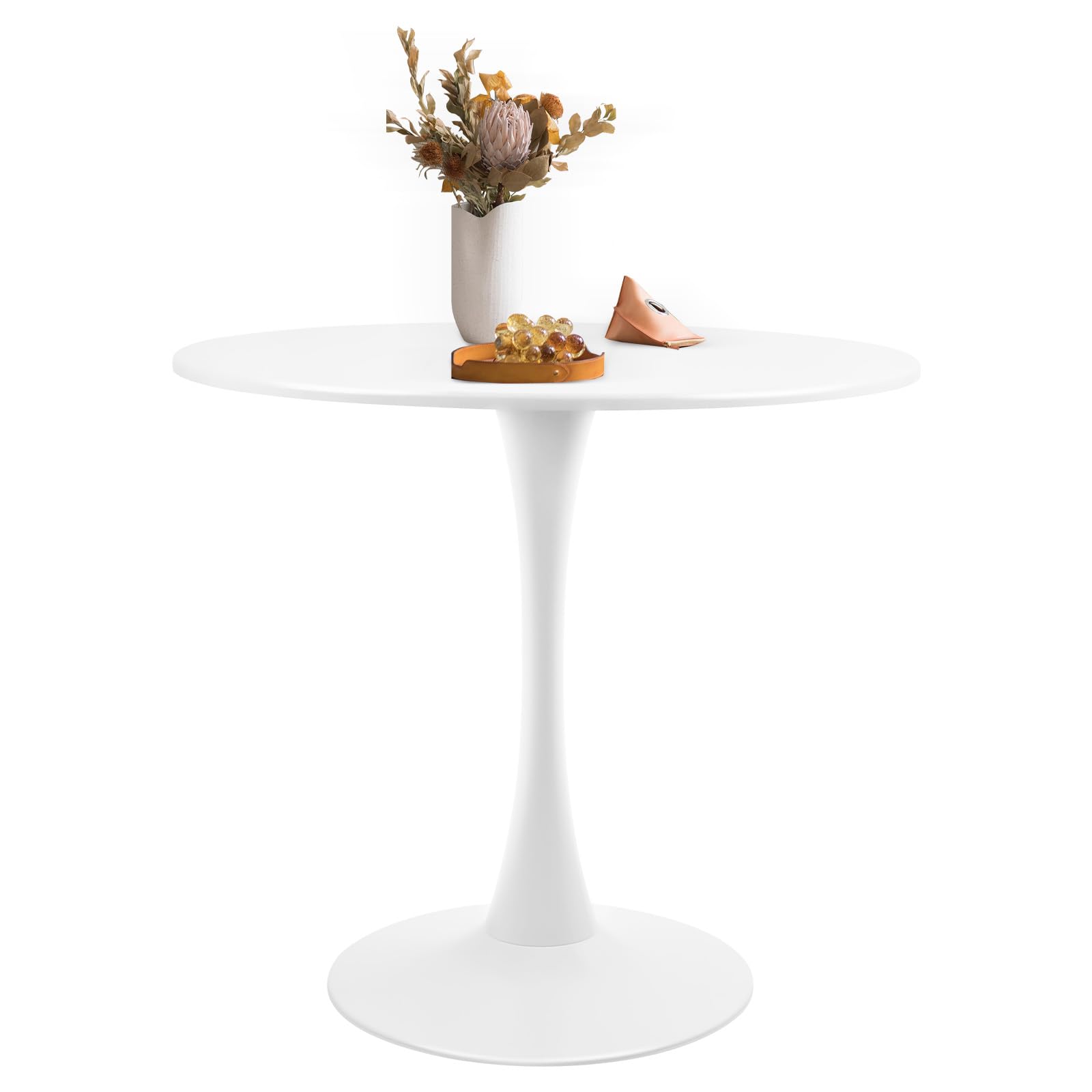 Round Dining Table, Tulip Kitchen Dining Table, Modern Small Desk Density Board Casual Table Coffee Table, Load-Bearing Capacity 165.35lbs, Suitable for Restaurant, Café, Dining Room, Balcony (White)