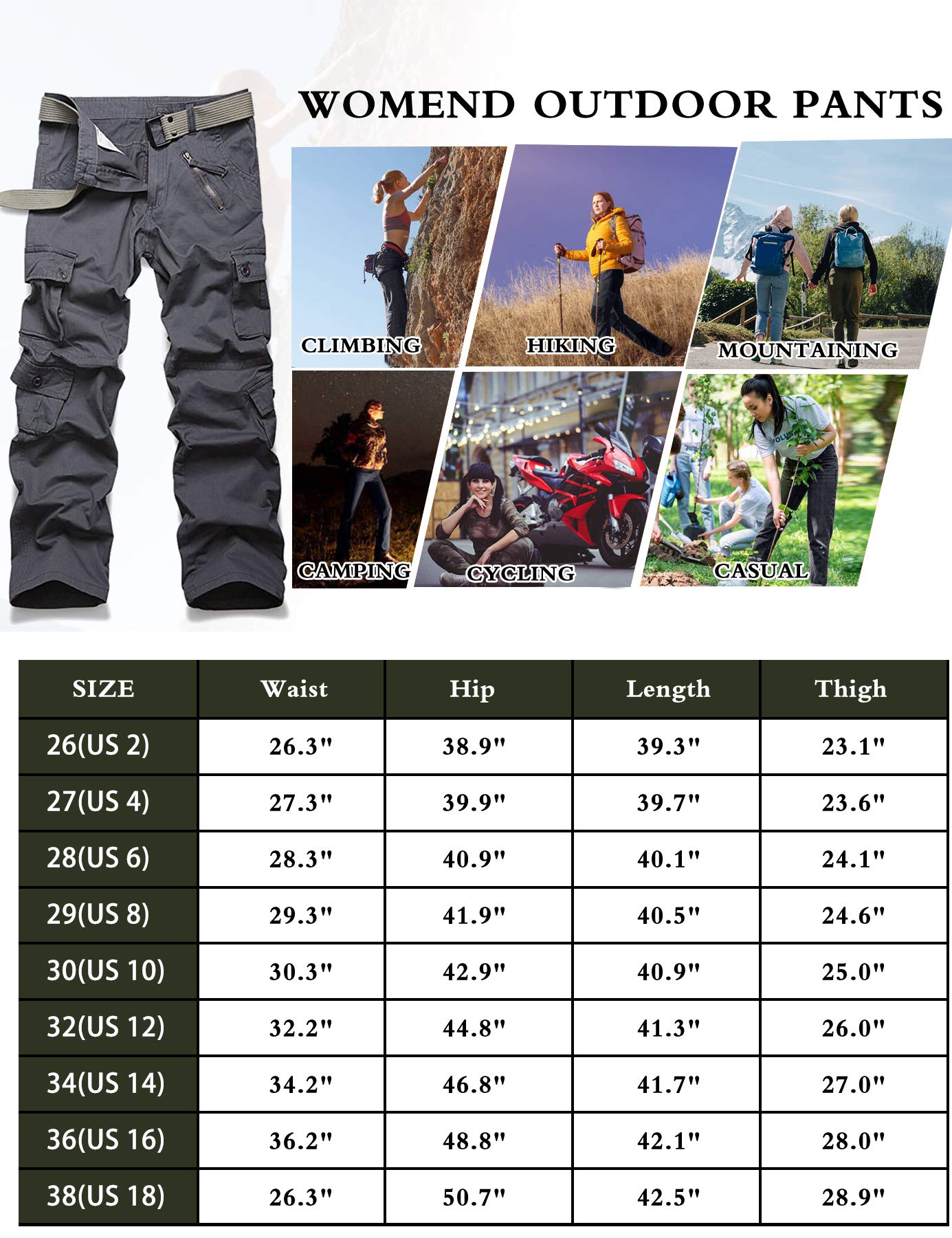 XNMAYA Cargo Pants for Women, Military Army Camo Combat Trousers,Work Camping Hiking Casual Pants with Pockets Grey US 10