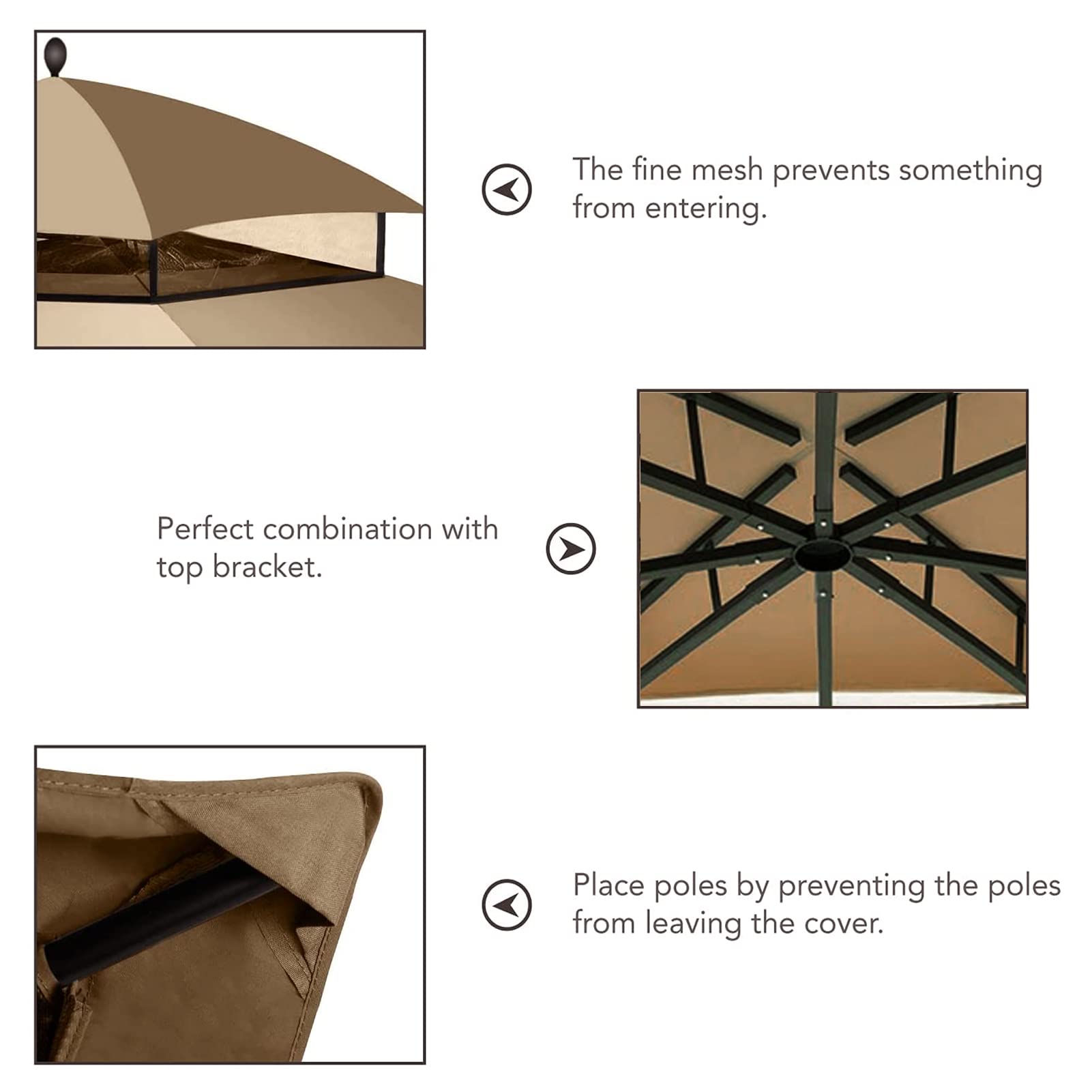 Hugline Outdoor Replacement Canopy Top Double Tier Gazebo Roof Cover for Lowe's Allen Roth 10x12 Gazebo #GF-12S004B-1 (Khaki)