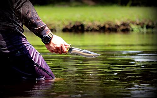 Kratos ZF9 Bowie Knife | Handmade | 13.25" Hardened High Carbon 440 Stainless Steel | 30-degree double bevel Edge | Wood Handle | Leather Sheath | Outdoor Hunting, Bushcraft, Boning, & Camping