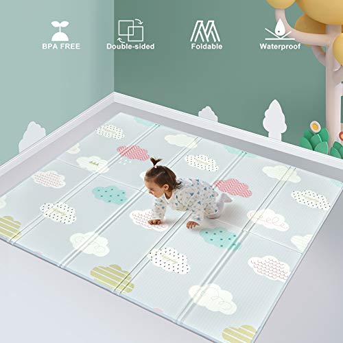 UANLAUO Foldable Baby Play Mat, Extra Large Waterproof Activity Playmats for Babies,Toddlers, Infants, Play & Tummy Time, Foam Baby Mat for Floor with Travel Bag