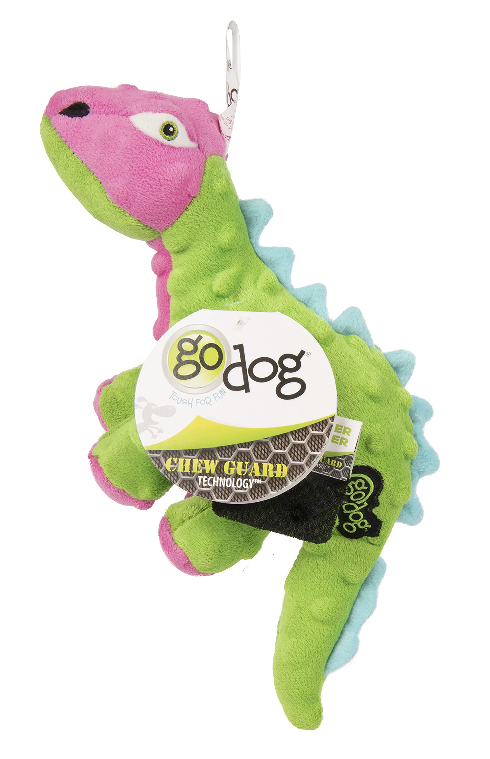 goDog Dinos Spike Squeaky Plush Dog Toy, Chew Guard Technology - Green, Small